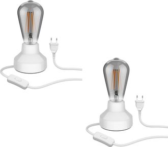 LEDs Com 2 Stück Porzellan Tischlampe TIX, rund, Stecker, Schalter, weiß + LED Lampe 240lm, extra-warmweiß