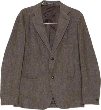 Emporio Armani Homme, Vestes, Brun, Taille: 2XL Veste Blazer en Lin M&eacute;lang&eacute;