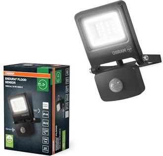 Osram ENDURA FLOOD PC 10W LED-Fluter mit Sensor, 4000K, 1000 Lumen, IP44 Flutlicht mit Bewegungsmelder 9m Reichweite, einstellbar, Grau