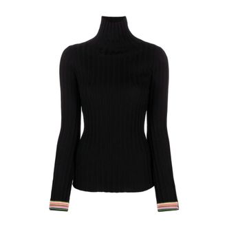 Etro Gerippter Rollkragenpullover mit mehrfarbig gestreiften B&uuml;ndchen - - Knitwear - Damen - Schwarzk - S