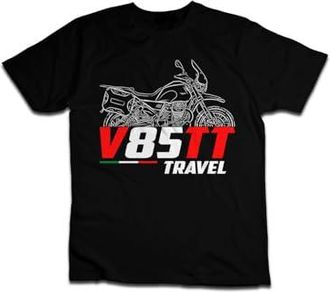 Generic T-shirt de motard pour les fans de Guzzi V85 TT - 100 % coton - Coupe classique - Design inspir&eacute; de la moto, Noir - Voyage 2019-2023, Taille M