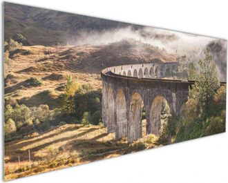 Wallario K&uuml;chenr&uuml;ckwand aus Glas 125 x 50 cm, Motiv: Viadukt im Morgennebel | Spritzschutz abwischbar & pflegeleicht