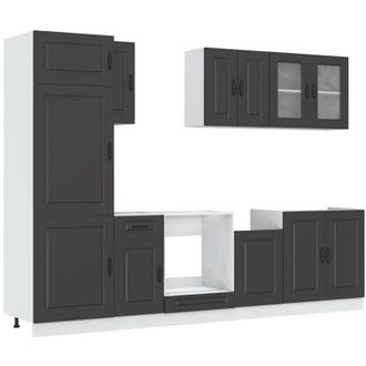 vidaXL 8-tlg. K&uuml;chenschrank-Set Kalmar Schwarz Holzwerkstoff - Vidaxl