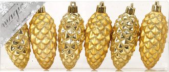 Magic Bodyfashion 6 Kunststoff Zapfen 9cm Kunststoff bruchfest Christbaumkugeln Dekokugeln Weihnachtskugeln Baumkugeln Baumschmuck Set Gold