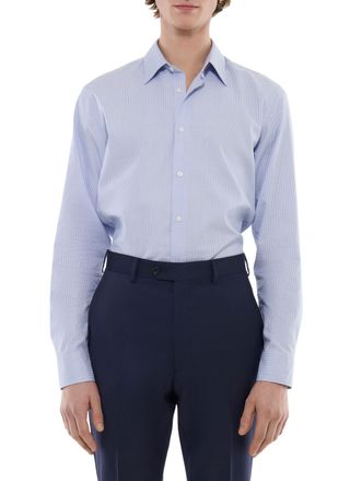 Fursac Chemise &agrave; col droit en serge de coton - Taille 37 - Homme