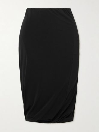 Jil Sander Jupe Midi En Jersey Stretch À Fronces - Noir