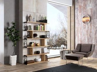 Hanah Home Stylish Atlantic Pine Bookshelf, 90 cm x 138 cm x 20 cm | 100% Chipboard, 18 mm Thick, Metal Edges | Wall-Mountable, Multiple Shelves for Modern Space