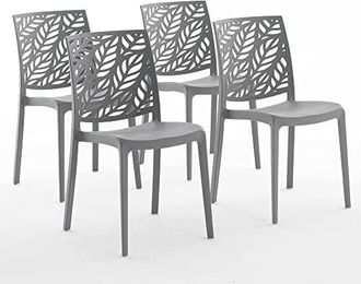 Siediti Fuori e Dentro RATTATAN Dafne - Chaises en résine renforcée de Fibre de Verre, empilables, Usage intérieur et extérieur (4, Gris foncé)