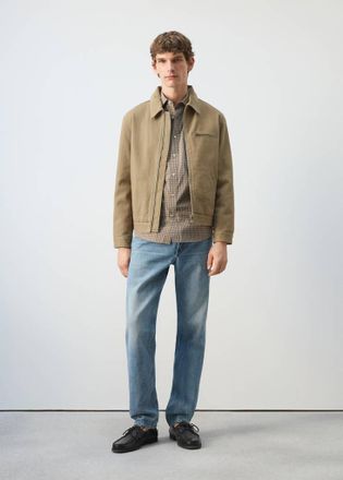 Mango Veste en jean col velours c&ocirc;tel&eacute; beige - Homme - XXL - MANGO MAN