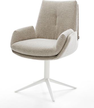 DELIFE Drehstuhl Clea-Flex Webstoff Soft Beige Fu&szlig;kreuz Wei&szlig; 360&deg; drehbar Wippfunktion, Esszimmerst&uuml;hle