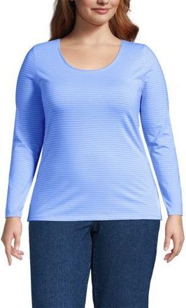 Lands End Baumwolle/Modal-Shirt mit Ballett-Ausschnitt, Damen, Größe:52-54 plus, Blau, Baumwolle Modal, by Lands End
