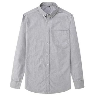 Generic Chemise en tissu Oxford for hommes - Boutonn&eacute;e &agrave; manches longues, 100% coton, veste d&eacute;contract&eacute;e(Light gray,3XL)