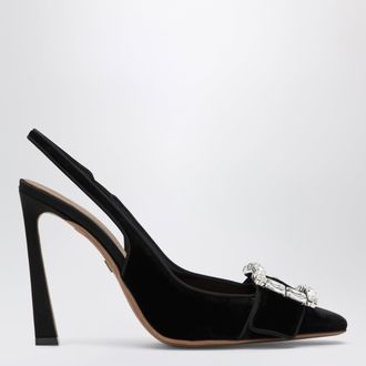 Dolce & Gabbana Slingback-Pumps aus Samt mit Schmuckschlie&szlig;e in Schwarz