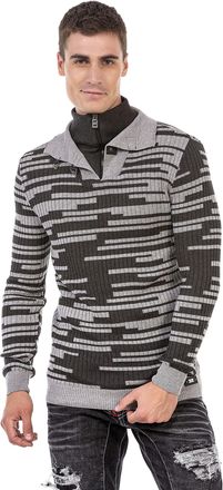 Cipo & Baxx Herren Pullover - Stylischer Strickpullover im modernen Design mit hohem Perfekt f&uuml;r Freizeit, Alltag & Coole Streetwear Outfits - CP245 Grau Anthrazi