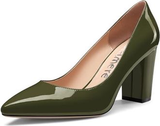Castamere Femmes Fermé Pointu Bout Haut High Bloc Talon Heel Slip-on Dress Escarpins Bureau Décontracté Chaussures 8 CM Heels Vert Olive 42 EU