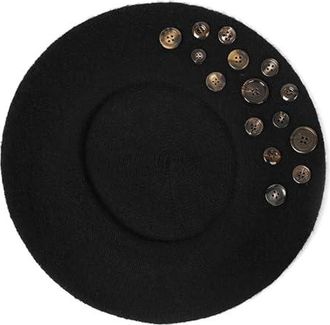 Generic B&eacute;rets en laine &agrave; faire soi-m&ecirc;me, avec boutons et perles, for femmes &eacute;l&eacute;gantes chaudes, for lhiver Pour lautomne et lhiver(Brown Black)