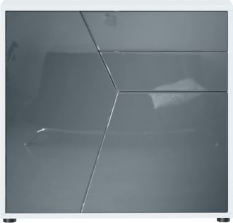 Vladon Sideboard Benny, Made in Germany, Kommode mit 2 Türen und 2 Schubladen, Weiß matt/Grau Hochglanz (79 x 74 x 36 cm)