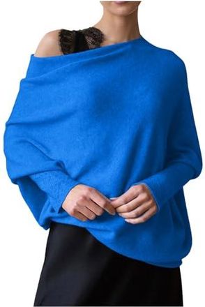 Generico Pull à col bateau 2026 pour femmes 2024 printemps 2024 à manches longues en tricot doux ample ample, bleu, Taille unique