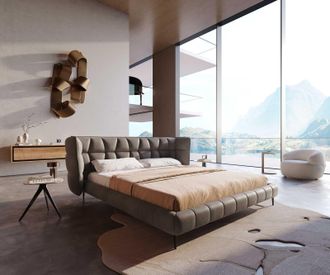 DELIFE Polsterbettgestell Capujo 180x200 cm Mikrofaser Taupe Vintage, Polsterbetten