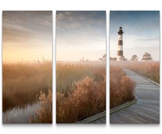 Paul Sinus Art Leinwandbilder | Bilder Leinwand 130x90cm Steg zum Leuchtturm im Sonnenschein