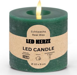 Matches 21 LED Stumpenkerze aus Echtwachs mit Timerfunktion & Fernbedienung - Kerze realistisch flackernde Flamme warmwei&szlig; &Oslash; 10 x 9 cm - Elektrische Wachskerze i