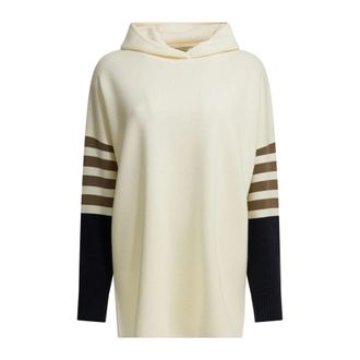 Max Mara Femme, Sweatshirts et sweats &agrave; capuche, Blanc, Taille: 38 FR Striped Sleeve Knit Sweat &agrave; capuche