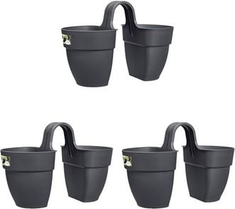 ELHO Vibia Campana Flower Twin 21 - &Uuml;bertopf f&uuml;r Balkon & Au&szlig;en - &Oslash; 20.5 x H 26.5 cm - Schwarz/Anthrazit (Packung mit 3)