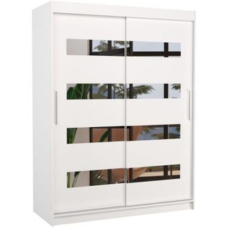 Les Tendances Les Tendances - Armoire de chambre blanche 2 portes coulissantes blanc et miroirs horizontaux Bozika 150cm