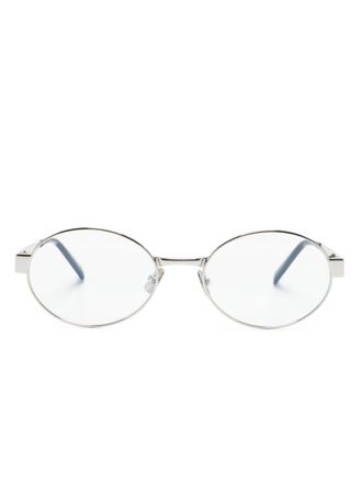 Saint Laurent Eyewear lunettes de soleil ovales à logo gravé - Argent