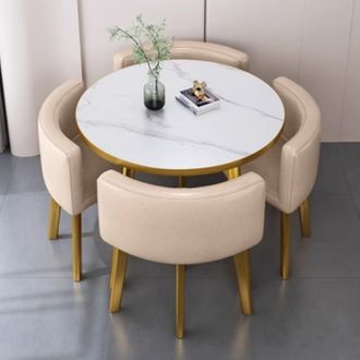 Generic Konferenztisch-Set, runder Konferenztisch in Holzoptik mit 4 St&uuml;hlen mit PU-R&uuml;ckenlehne. Ideal f&uuml;r Gesch&auml;ftstreffen, Empfangsbereiche und Verhandlunge