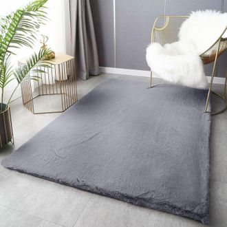 Vimoda Fellteppich Deluxe waschbar, sanfter Hochflor-Teppich einfarbig, kuschelig für Ihr Wohnzimmer oder Schlafzimmer,Farbe:Grau;Maße:120x160 cm