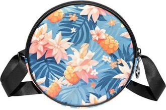 Generic Sac &agrave; bandouli&egrave;re rond rond pour femme, motif ananas avec fermeture &eacute;clair, bretelles r&eacute;glables, style d&eacute;contract&eacute;
