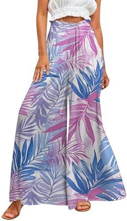 Generic Robe boh&egrave;me 2026 pour femme, pantalon palazzo &agrave; jambes larges, motif floral, jupe-culotte de plage d&eacute;t&eacute; 2025, pantalon fluide et d&eacute;contract&eacute;, violet, 