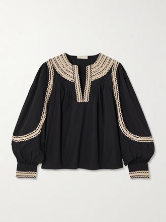 Ulla Johnson Blouse En Popeline De Coton À Finitions En Croquet Et En Gros-grain Laurenza - Noir