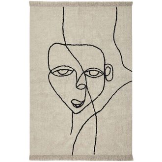 Beliani Beliani - Teppich Beige Baumwolle Rechteckig 140 x 200 cm Abstraktes Gesichtsmotiv Fransen Handgetuftet Boho Kurzhaar Fu&szlig;bodenheizung Geeignet