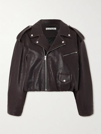 Acne Studios Bikerjacke Aus Strukturiertem Leder Mit Raffung - Braun