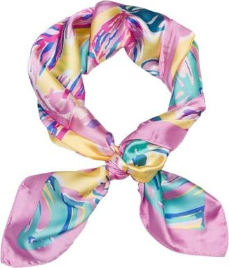 styleBREAKER Foulard femme avec motif de feuilles de palmier et de fleurs, foulard carré, foulard multicolore, bandana 01016233, couleur:Vieux rose-Jaune