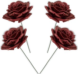 Matches 21 Große Wachs-Rosen 4er Set Bordeaux - dauerhaft haltbare Textil-Rosen mit Wachs-Blüten