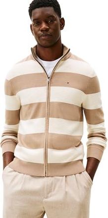 Tommy Hilfiger Pull avec Fermeture &Eacute;clair Homme Cotton Zip Through avec Col Montant, Beige (Coastal Taupe/Ivory Petal), M