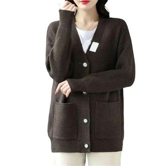 Generic Manteau en tricot &eacute;pais pour femme - Cardigan en laine - Style cor&eacute;en, marron, Taille XS