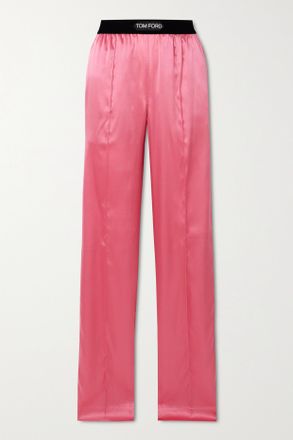 Tom Ford Hose Mit Weitem Bein Aus Satin Aus Stretch-seide Mit Jacquard-besatz - Pink