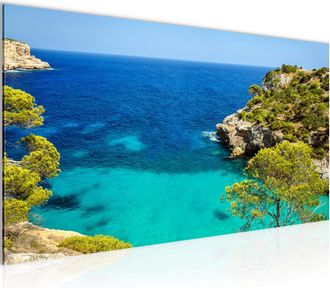 Runa Art Wandbild Panorama Meer 1 Teilig 100 x 40 cm Modern Bild auf Vlies Leinwand Paradies Karibik Wohnzimmer Schlafzimmer Blau 610112a