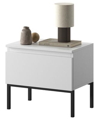 Selsey Nachttisch Beistellschrank Beistelltisch Nachtschrank Mit Schublade Wei&szlig; Schwarze Beine Bemmi