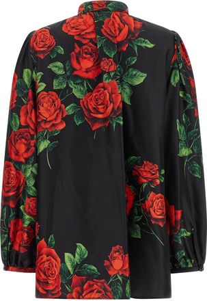 Dolce & Gabbana Rose-Print Silk Blouse - Black