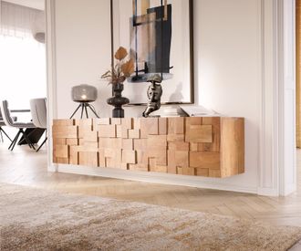 DELIFE Lowboard Puzzle 175 cm 4 Türen Akazie Natur schwebend, Lowboards