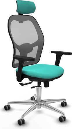 Piqueras y Crespo Ergonomischer Computerstuhl mit 3D-Armen, h&ouml;henverstellbarer Lendenwirbelst&uuml;tze und h&ouml;henverstellbarem Kopfteil, Grau/T&uuml;rkis