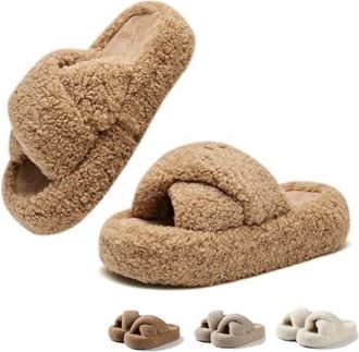 Generic Chaussons Femme Bandes Crois&eacute;es dhiver Confortables Chaussons Maison Flous &Agrave; Doigts Ouverts avec Soutien Articulaire Confort Orthop&eacute;dique pour Chambre