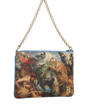 Louis Vuitton Limited Edition Louis Vuitton x Jeff Koons Masters Collection Pochette - Tiger Hunt Print with Gold Chain Strap