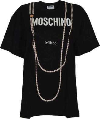 Moschino Femme, Tops, Noir, Taille: 36 FR Printed Jersey T-Shirt