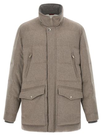 Brunello Cucinelli Wool Flannel with Quilting Coat - Taupe
